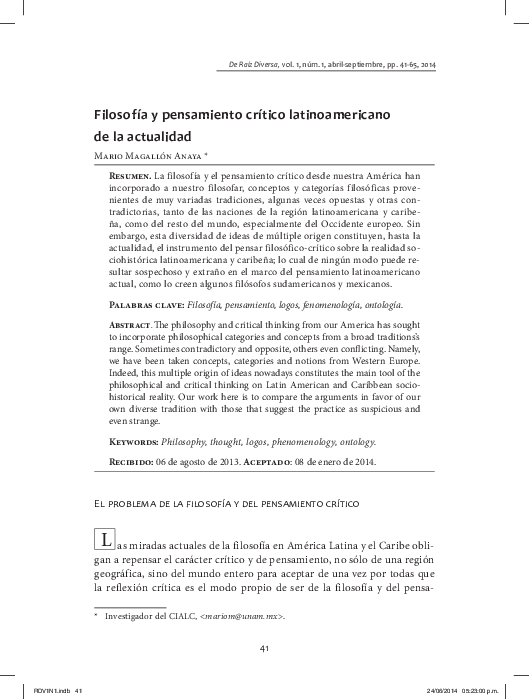 (PDF) Filosofía y pensamiento crítico latinoamericano de la actualidad ...