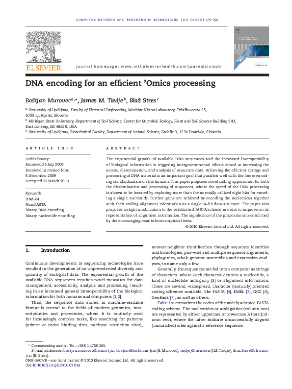 (PDF) DNA encoding for an efficient 'Omics processing | Boštjan Murovec - Academia.edu
