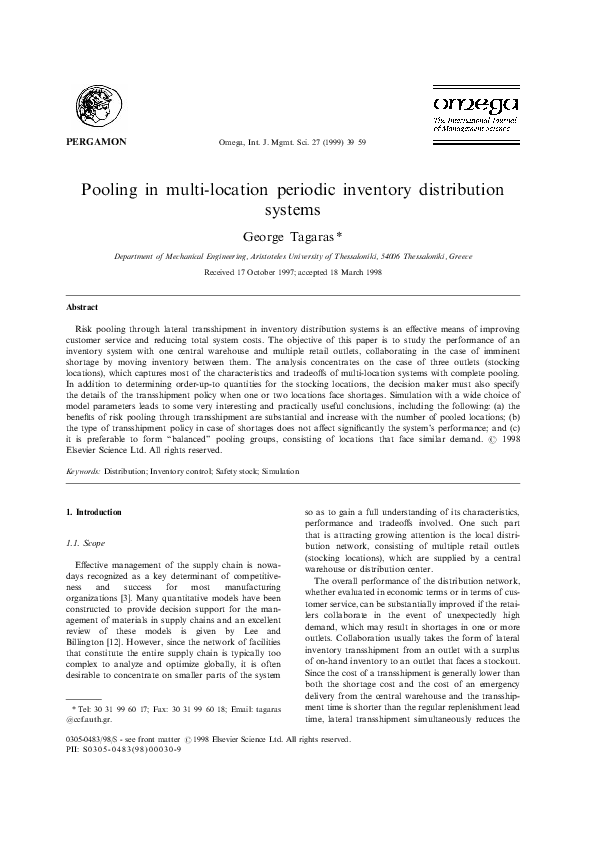 (PDF) Pooling in multi-location periodic inventory distribution systems