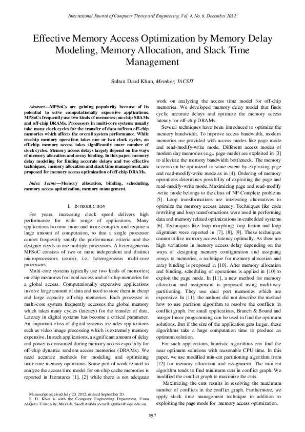 (PDF) Effective Memory Access Optimization by Memory Delay Modeling, Memory Allocation, and ...