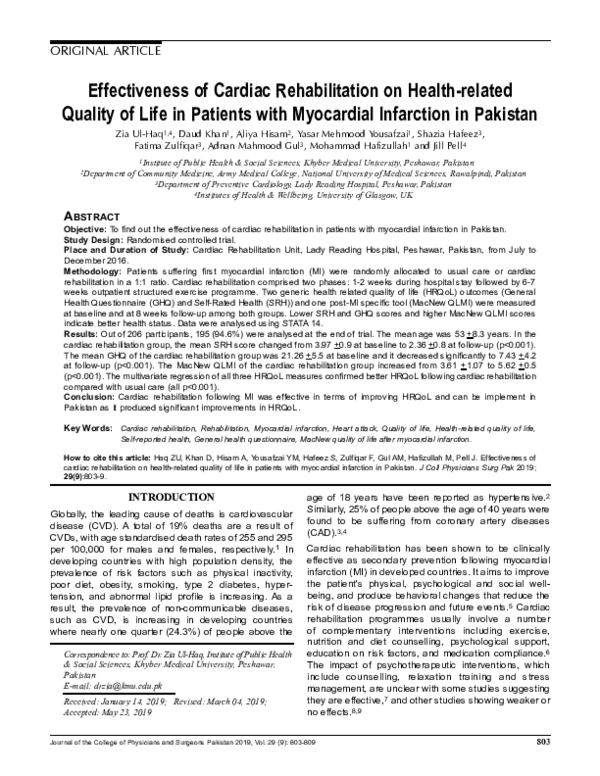 (PDF) Effectiveness of Cardiac Rehabilitation on Health-related Quality of Life in Patients with ...