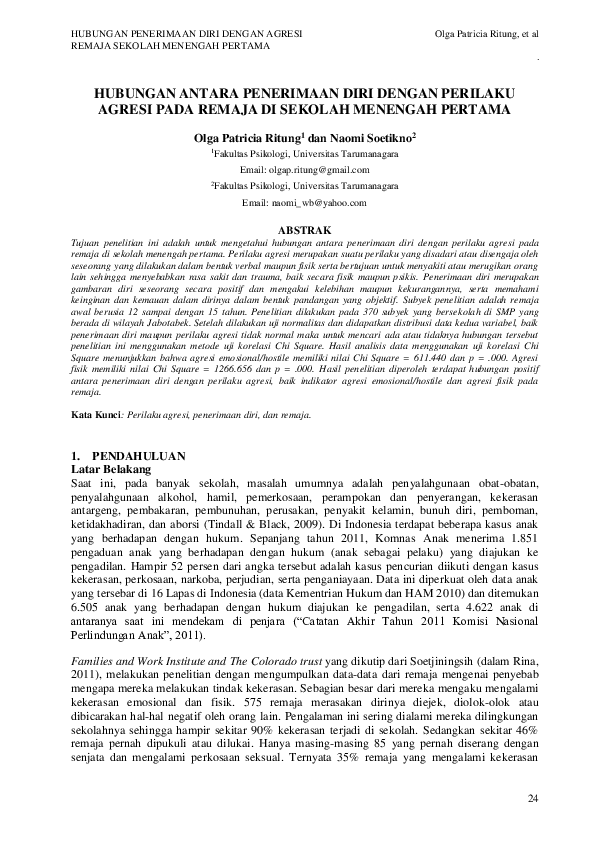 (PDF) Hubungan Antara Penerimaan Diri Dengan Perilaku Agresi Pada Remaja DI Sekolah Menengah Pertama