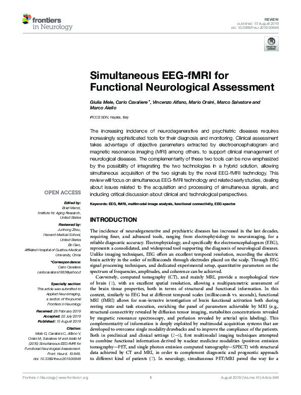 (PDF) Simultaneous EEG-fMRI for Functional Neurological Assessment
