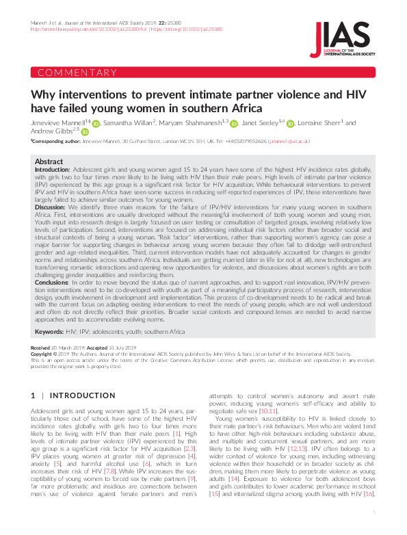 (PDF) Why interventions to prevent intimate partner violence and HIV ...