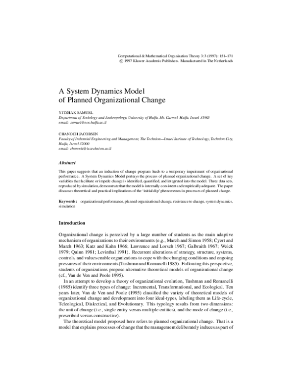 (PDF) A system dynamics model of planned organizational change