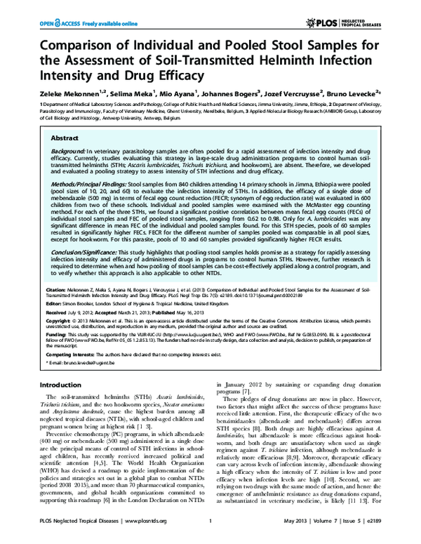 (PDF) Comparison of Individual and Pooled Stool Samples for the ...