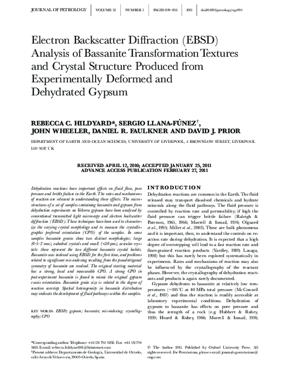 (PDF) Electron Backscatter Diffraction (EBSD) Analysis of Bassanite Transformation Textures and ...