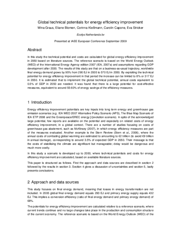 (PDF) Global technical potentials for energy efficiency improvement