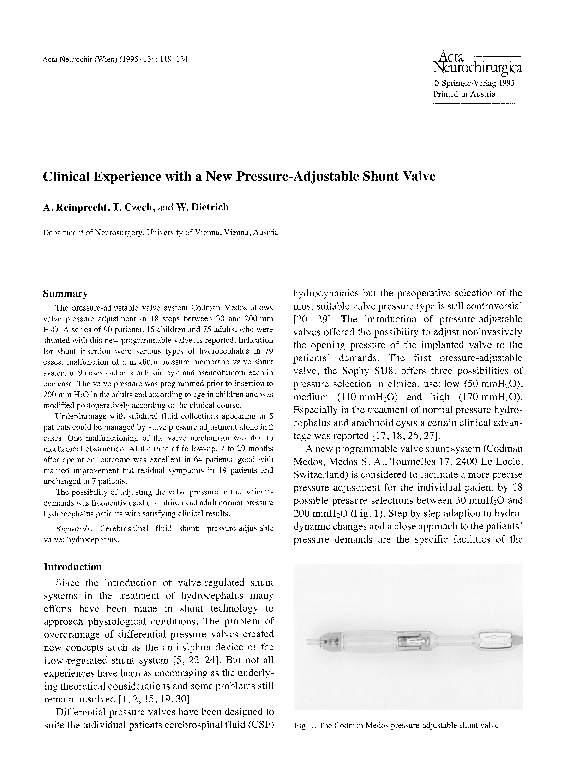 (PDF) Clinical experience with a new pressure-adjustable shunt valve