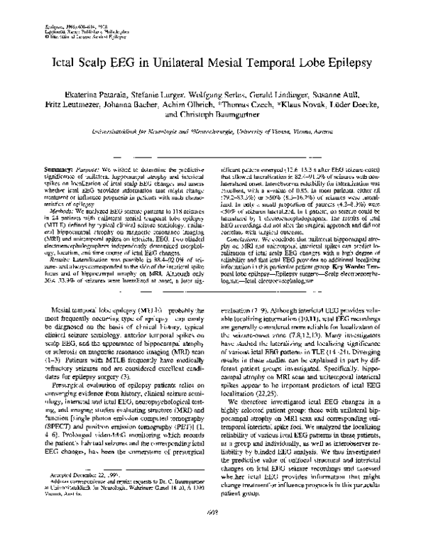 (PDF) Ictal Scalp EEG in Unilateral Mesial Temporal Lobe Epilepsy