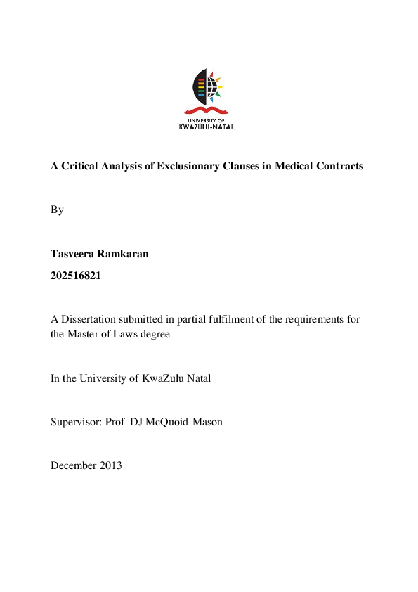(PDF) A critical analysis of exclusionary clauses in medical contracts