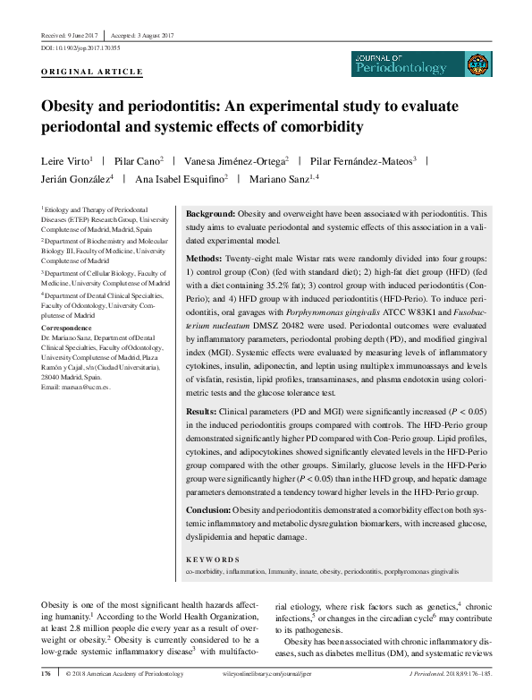 (PDF) Obesity and Periodontitis. An Experimental Study to Evaluate the ...