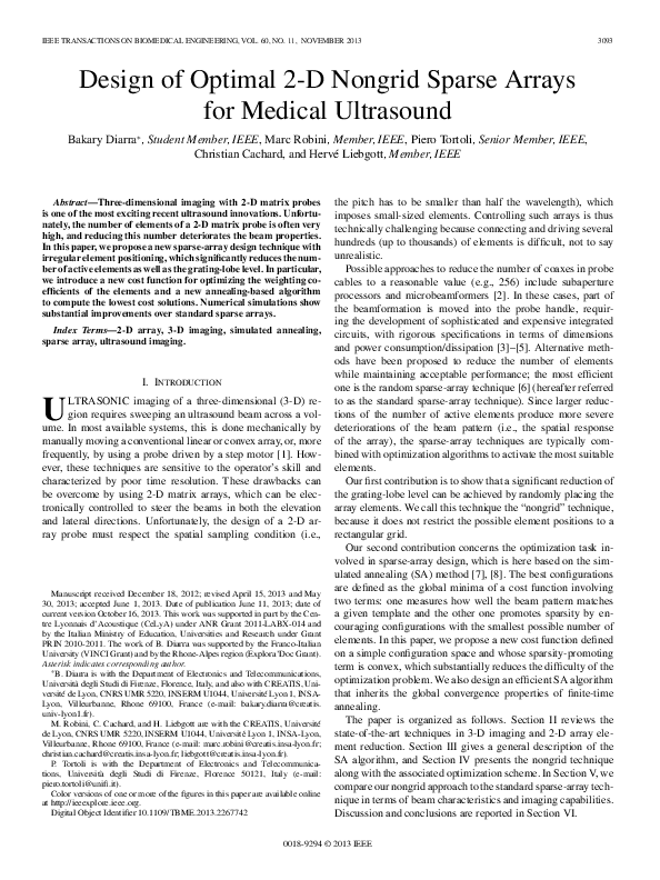 (PDF) Design of Optimal 2-D Nongrid Sparse Arrays for Medical Ultrasound