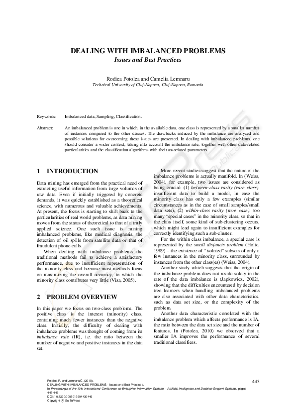 (PDF) Dealing with Imbalanced Problems - Issues and Best Practices
