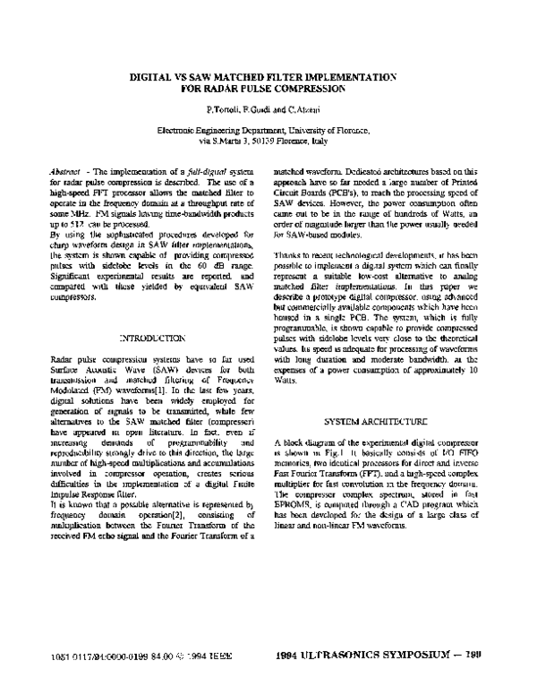 (PDF) Digital vs. SAW matched filter implementation for radar pulse compression