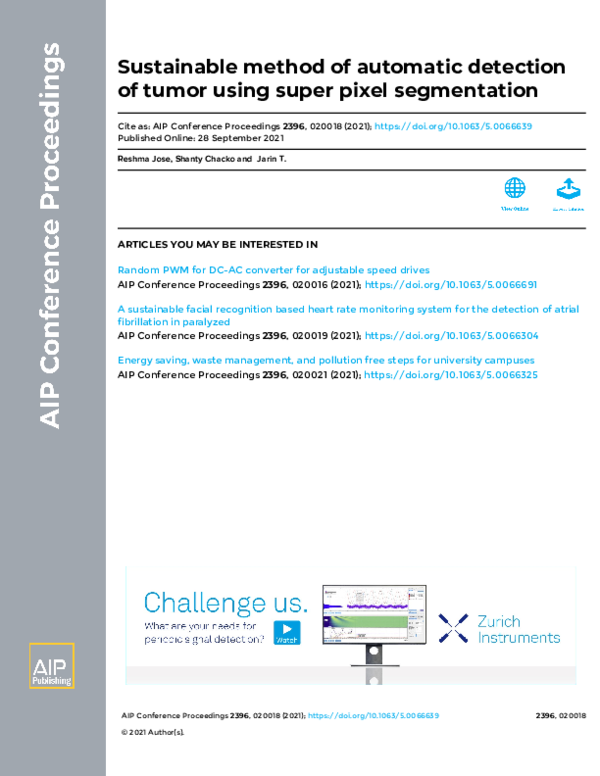 (PDF) Sustainable method of automatic detection of tumor using super pixel segmentation