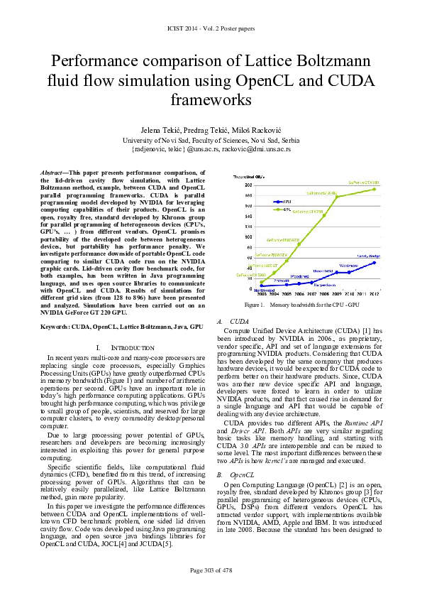 (PDF) Performance comparison of Lattice Boltzmann fluid flow simulation using OpenCL and CUDA ...