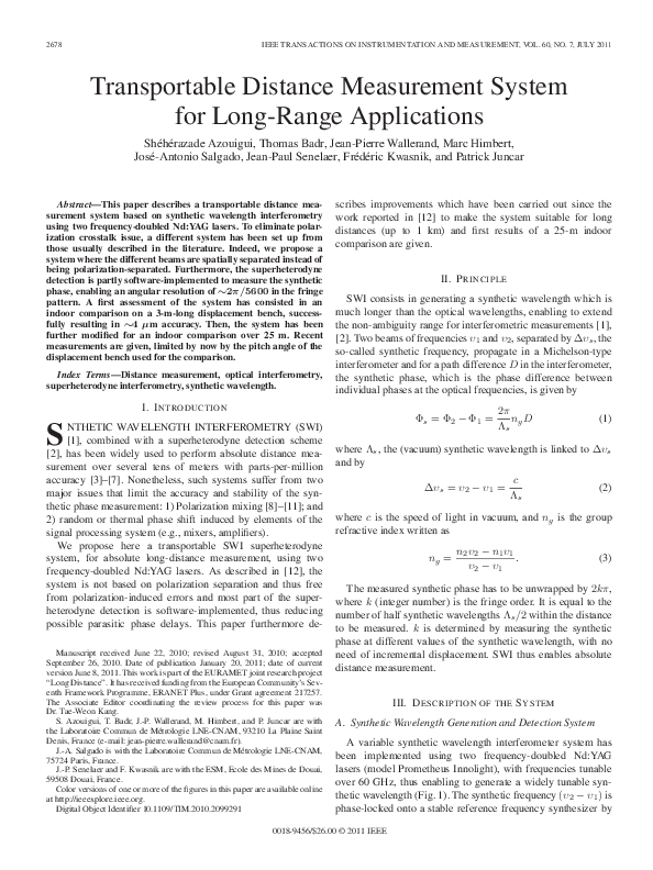 (PDF) Transportable Distance Measurement System for Long-Range Applications