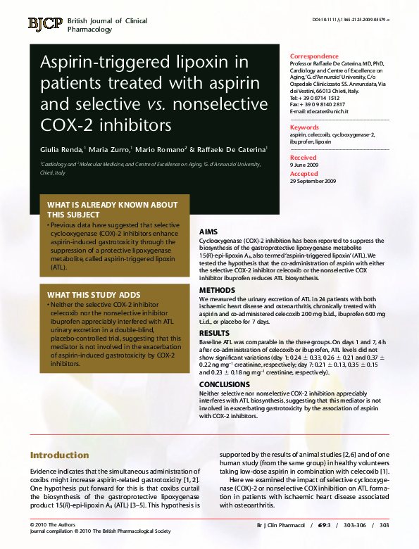 (PDF) Aspirin-triggered lipoxin in patients treated with aspirin and ...