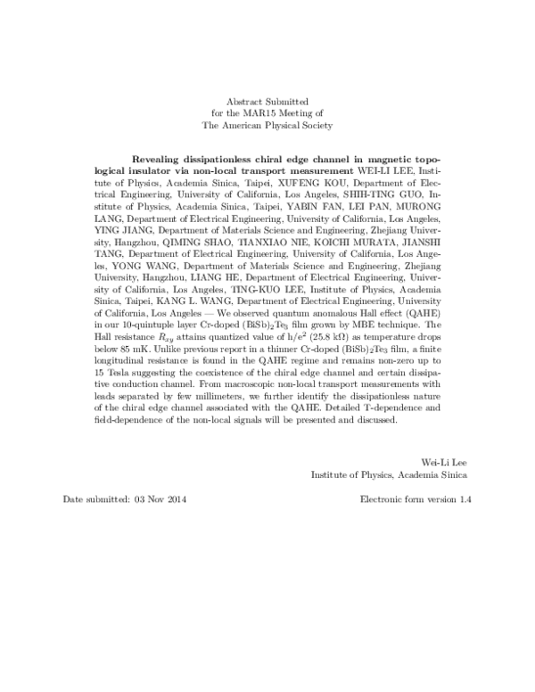 (PDF) Revealing dissipationless chiral edge channel in magnetic ...