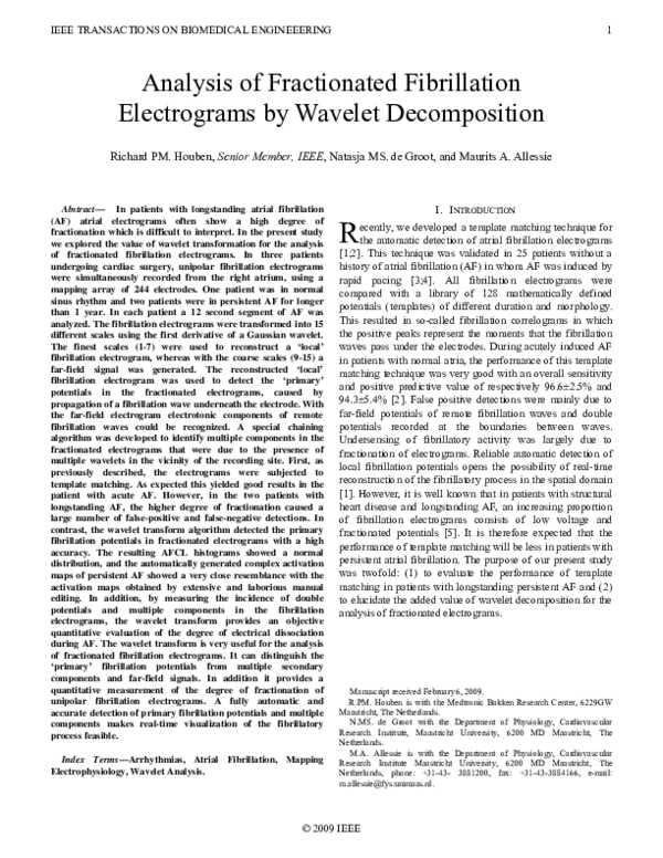 (PDF) Analysis of Fractionated Atrial Fibrillation Electrograms by Wavelet Decomposition ...