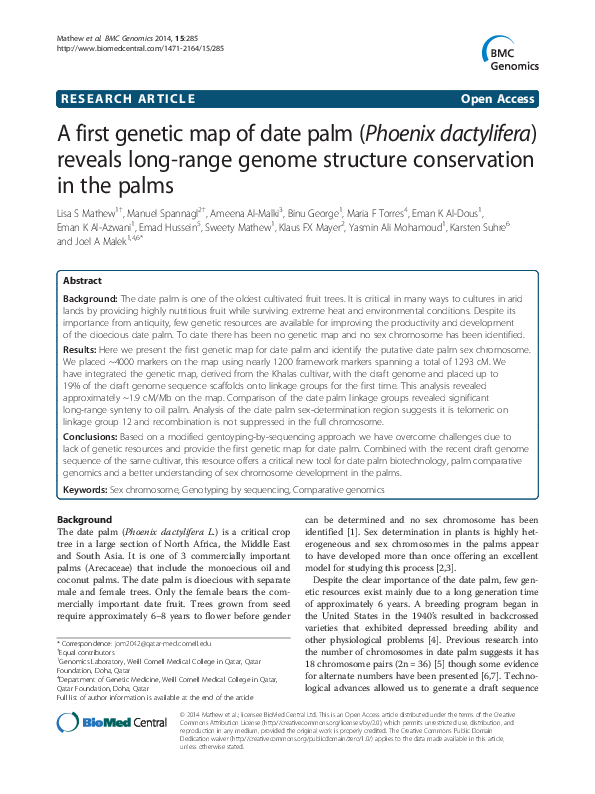 (PDF) A first genetic map of date palm (Phoenix dactylifera) reveals ...