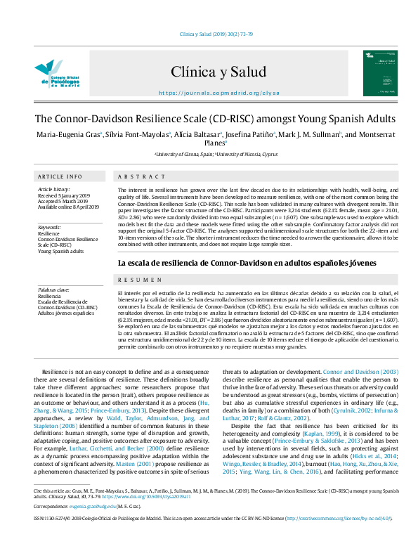 (PDF) The Connor-Davidson Resilience Scale (CD-RISC) amongst Young Spanish Adults