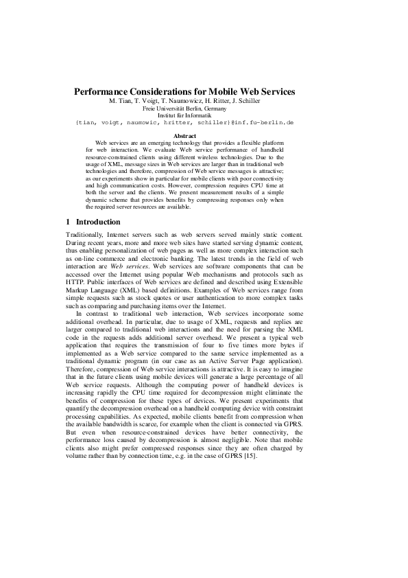 (PDF) Performance considerations for mobile web services