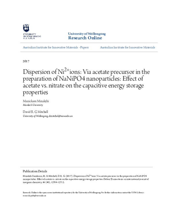 (PDF) Dispersion of Ni2+ ions via acetate precursor in the preparation ...