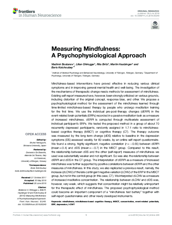 (PDF) Measuring Mindfulness: A Psychophysiological Approach