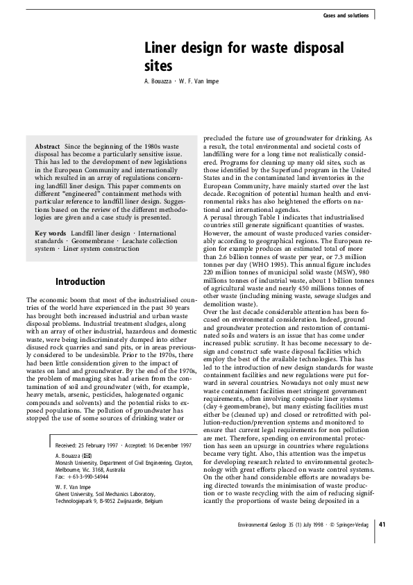 (PDF) Liner design for waste disposal sites