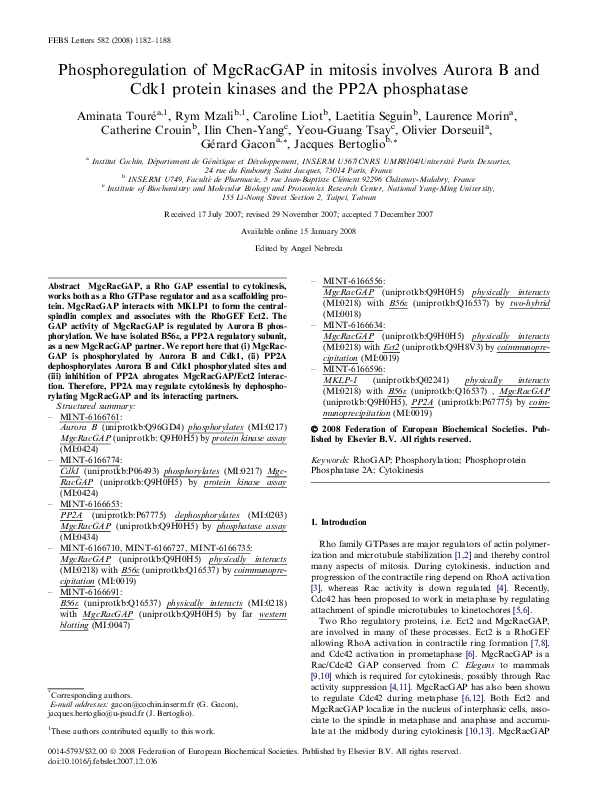 (PDF) Phosphoregulation of MgcRacGAP in mitosis involves Aurora B and ...