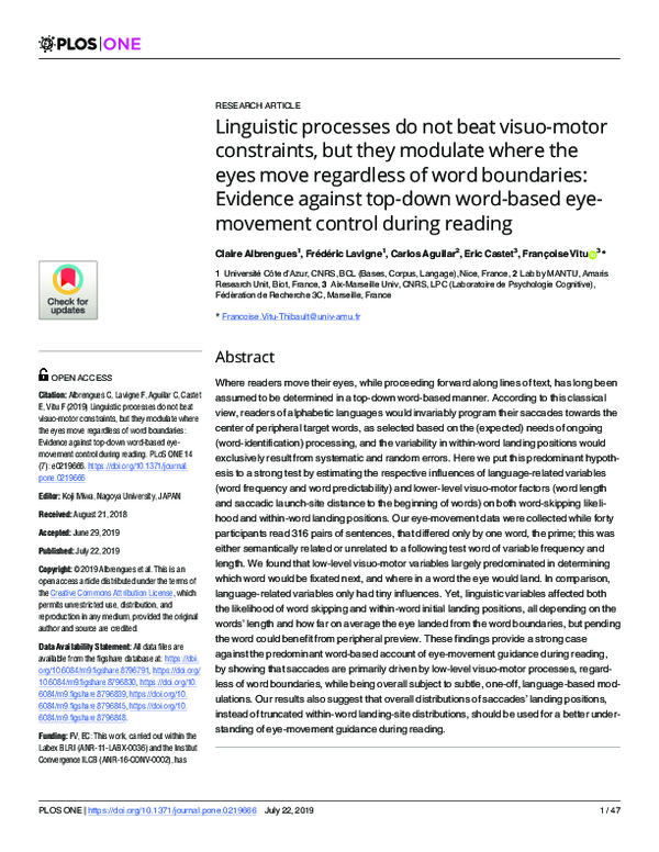 Pdf Linguistic Processes Do Not Beat Visuo Motor Constraints But They Modulate Where The Eyes