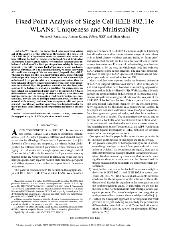 (PDF) Fixed Point Analysis of Single Cell IEEE 802.11e WLANs ...