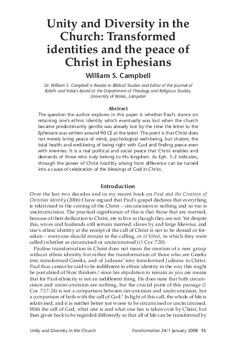(PDF) Unity and Diversity in the Church: Transformed identities and the ...