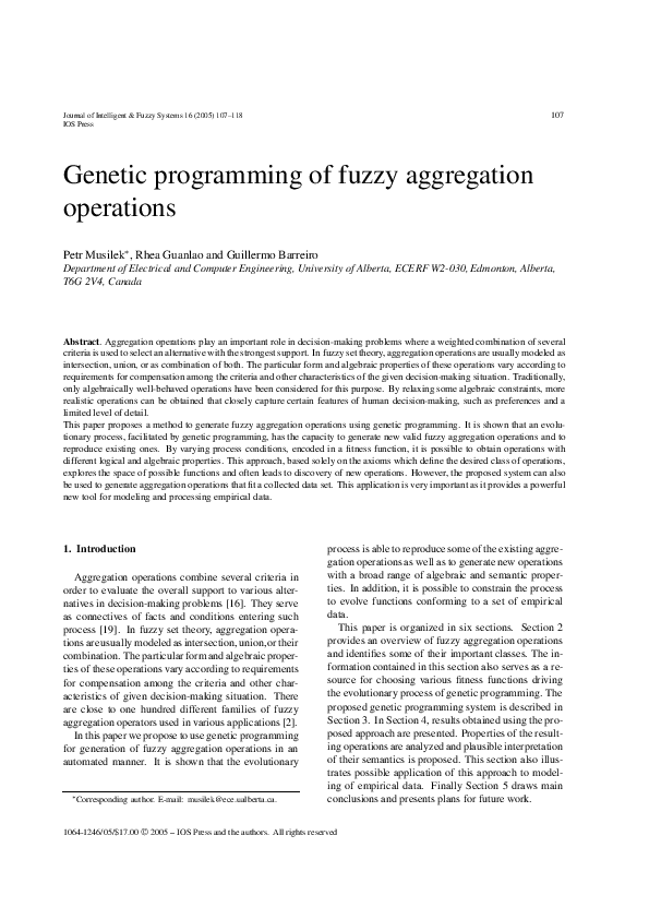 Pdf Generalized Arithmetic Operations In Interval Valued Fuzzy Set Theory