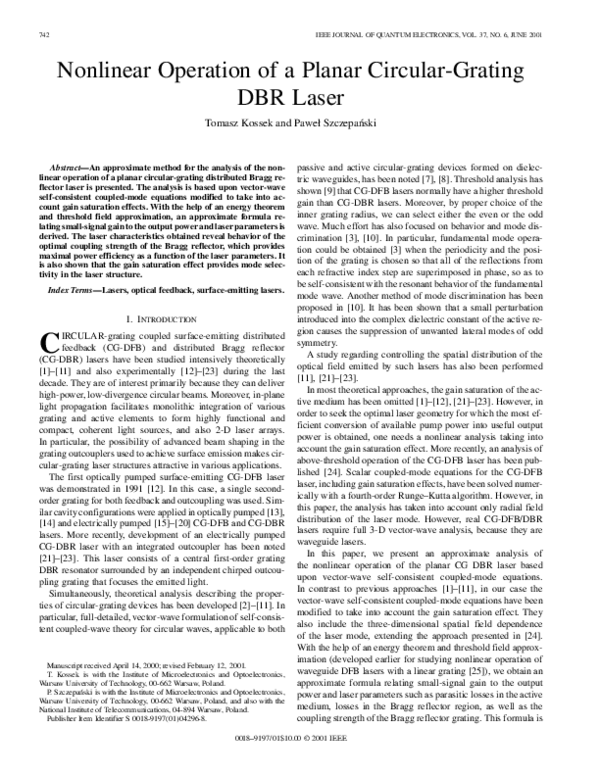 (PDF) Nonlinear operation of a planar circular-grating DBR laser | P ...