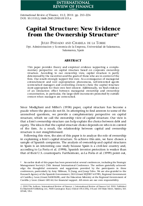 (PDF) Capital Structure: New Evidence from the Ownership Structure*