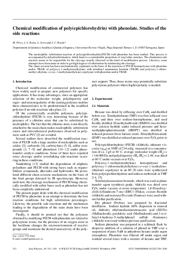 (PDF) Chemical modification of poly(epichlorohydrin) with phenolate ...