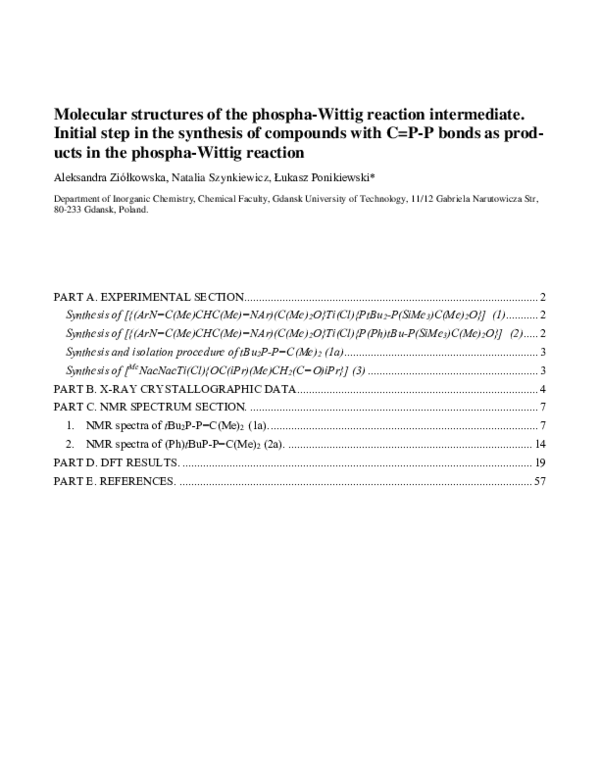 (PDF) Molecular Structures of the Phospha-Wittig Reaction Intermediate ...