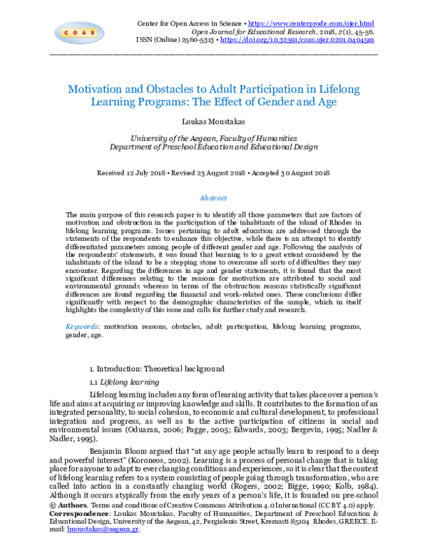 (PDF) Understanding the Adult Learners Motivation and Barriers to ...