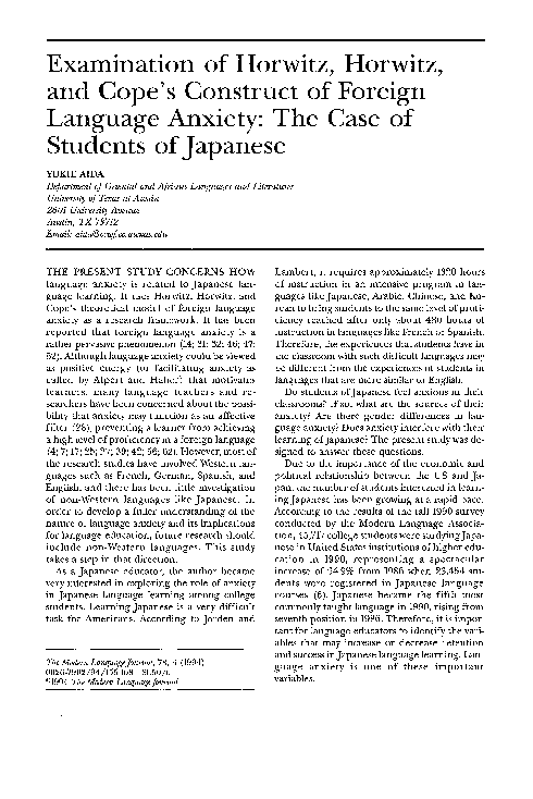 (PDF) Examination of Horwitz, Horwitz, and Cope's Construct of Foreign ...