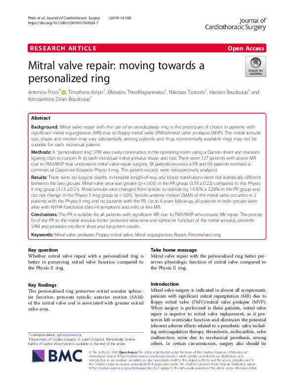 (PDF) Mitral valve repair: moving towards a personalized ring