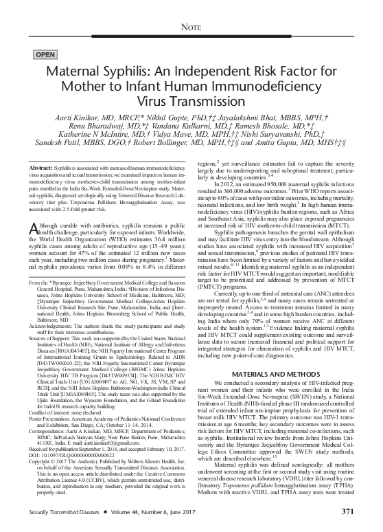 (PDF) Maternal Syphilis: An Independent Risk Factor for Mother to ...