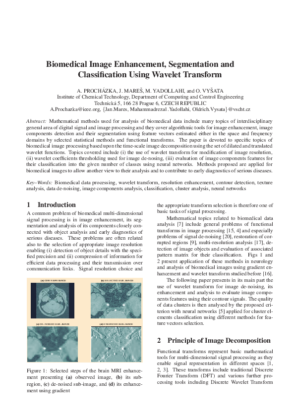 Pdf Biomedical Image Enhancement Segmentation And Classification Using Wavelet Transform