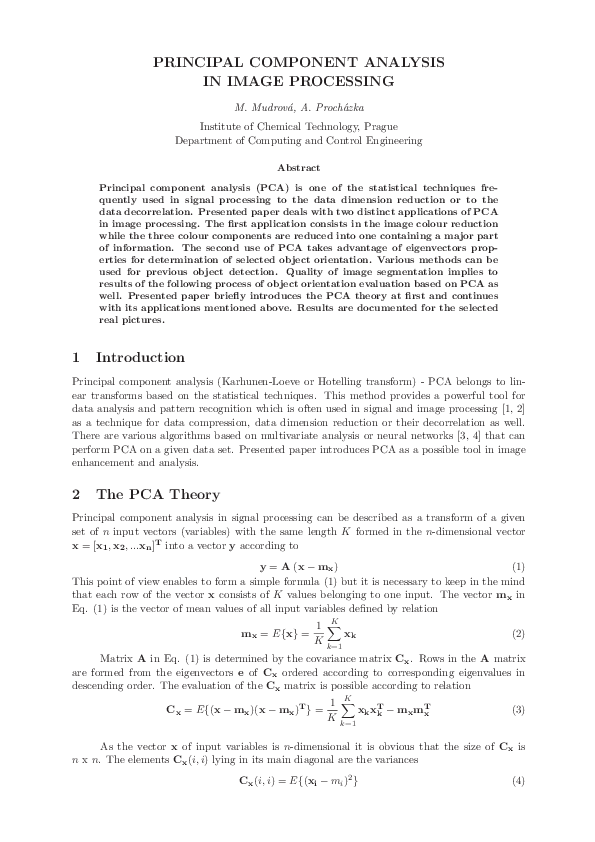 (PDF) Principal Component Analysis in Image Processing