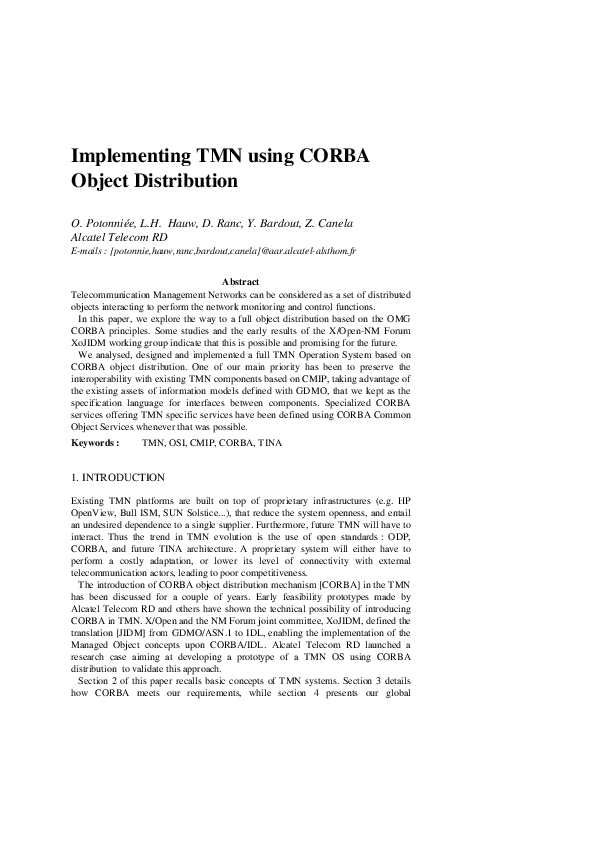 Pdf Implementing Tmn Using Corba Object Distribution