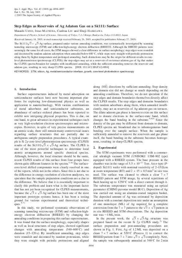Pdf Step Edges As Reservoirs Of Ag Adatom Gas On A Si 111 Surface