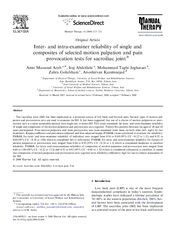 (PDF) Inter- and intra-examiner reliability of single and composites of ...