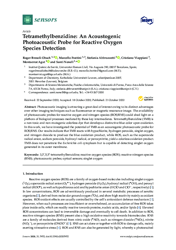 (PDF) Tetramethylbenzidine: An Acoustogenic Photoacoustic Probe for ...